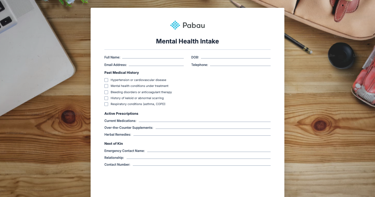Mental Health Intake - Free PDF Download | Pabau