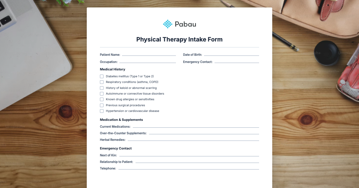 Physical Therapy Intake Form - Free PDF Download | Pabau